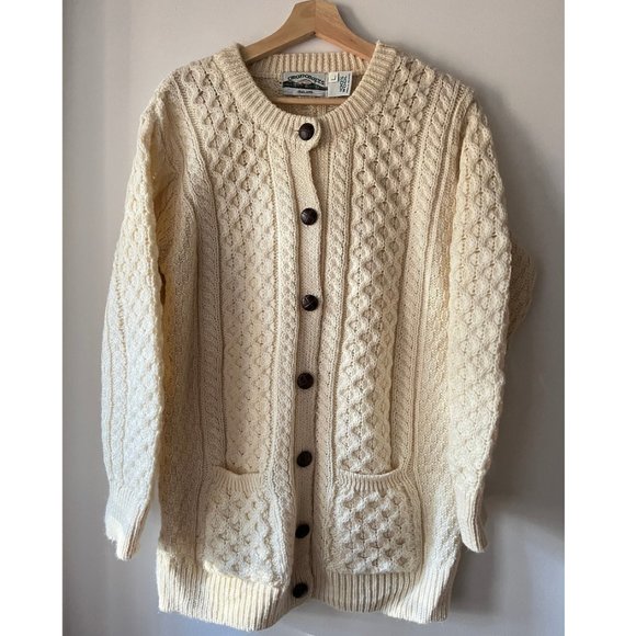 Aran Crafts | Sweaters | Vintage Irish Aran Wool Cardigan Cream ...
